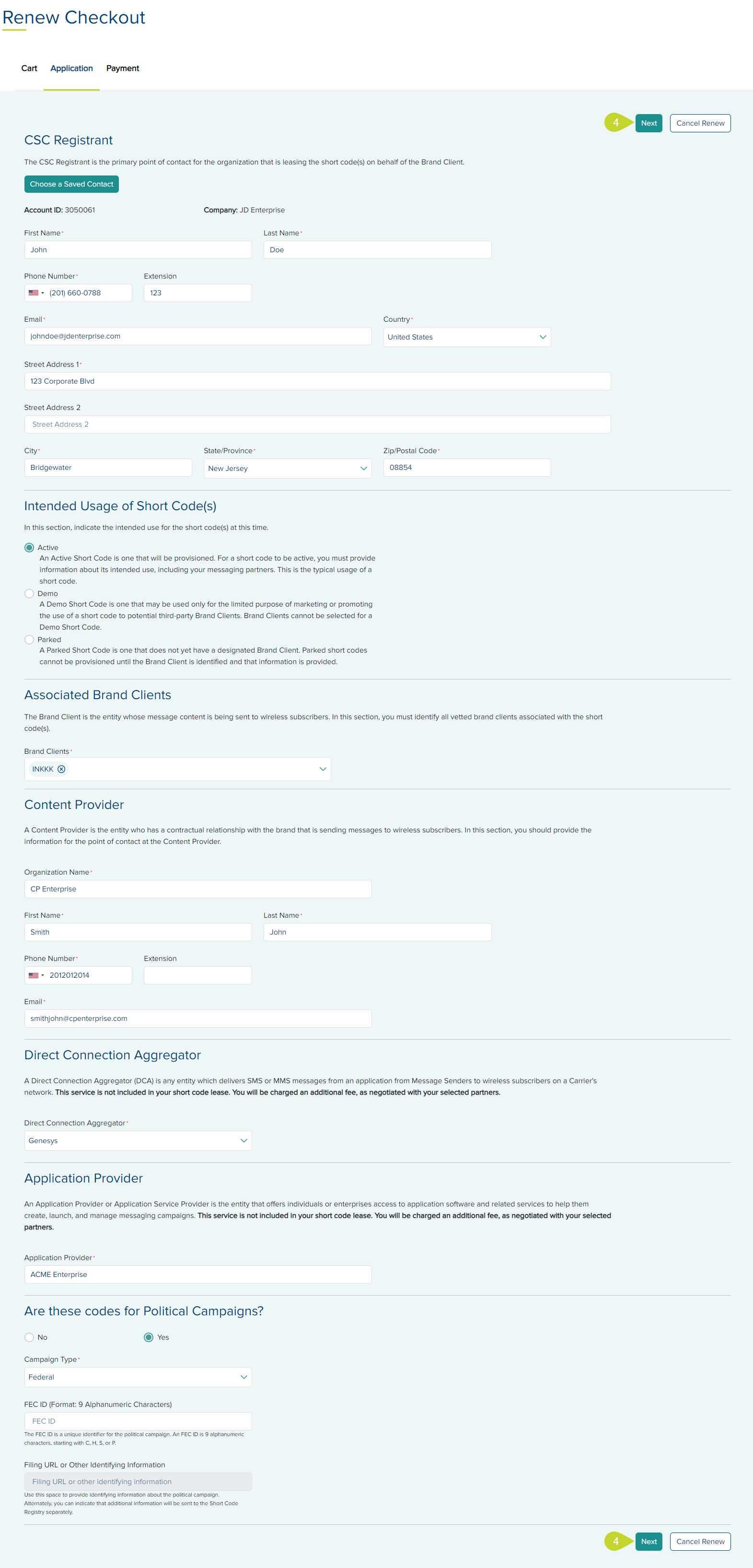 Renew Short Code to Monthly Billing
